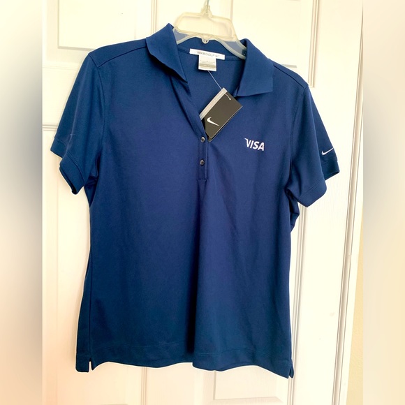 Nike | Tops | Nwt Nike Polo Navy Blue Drifit Short Sleeves White Visa ...